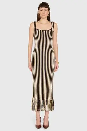 Amanda Uprichard Jolie Crocheted Knit Midi Dress With Fringe Hem - Cocoa Combo