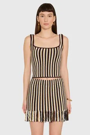 Amanda Uprichard Jolie Crocheted Striped Tank - Cocoa Combo