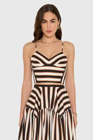 Amanda Uprichard Spencer Cropped Top With Sweetheart Neckline And Striped Print - Ivory Combo
