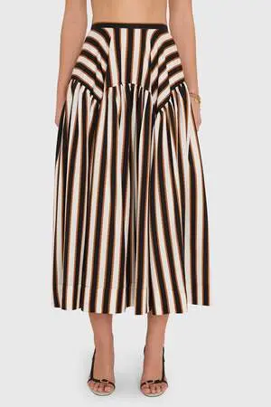 Amanda Uprichard Spencer Midi Skirt In Sabla Stripe - Ivory Combo