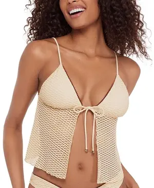 Steve Madden Tie Front Crop Tankini Top - Pearl