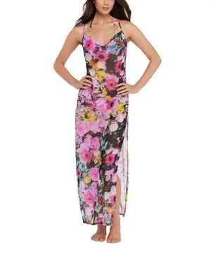 Steve Madden Mesh Cowl Neck Maxi Dress With High Slits Cover Up