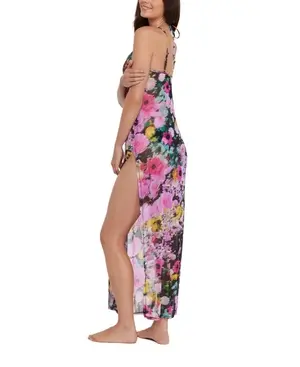 Steve Madden Mesh Cowl Neck Maxi Dress With High Slits Cover Up