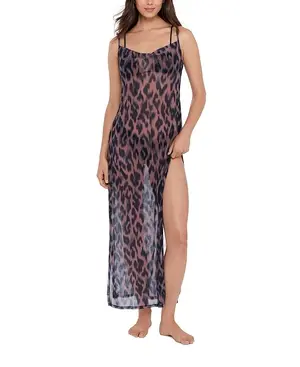 Steve Madden Mesh Cowl Neck Maxi Dress With High Slits Cover Up - Natural