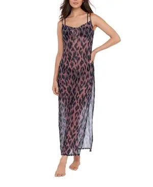 Steve Madden Mesh Cowl Neck Maxi Dress With High Slits Cover Up - Natural