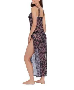 Steve Madden Mesh Cowl Neck Maxi Dress With High Slits Cover Up - Natural