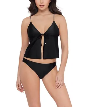 Steve Madden Tie Front Crop Tankini Top - Raven
