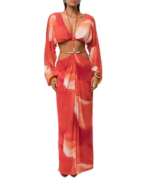 JLUXLABEL Hera Draped Maxi Skirt - Sunset Red