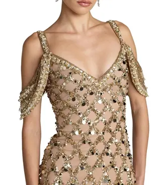 Mac Duggal Sequin Embellished V-neck Gown