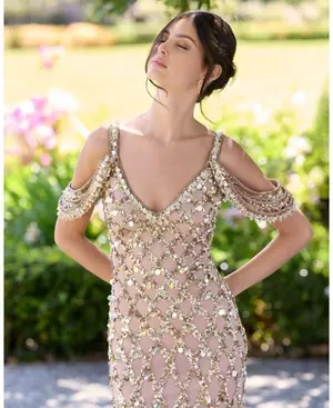 Mac Duggal Sequin Embellished V-neck Gown