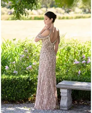 Mac Duggal Sequin Embellished V-neck Gown
