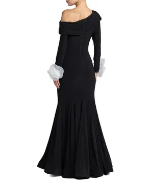 Mac Duggal One Shoulder Long Sleeve Mermaid Gown
