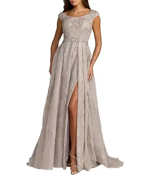 Mac Duggal Embellished Cap Sleeve A Line Gown - Taupe