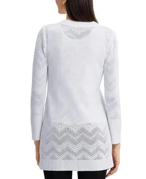 Misook Heritage Pointelle Braided Trim Knit Cardigan