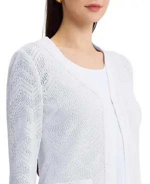 Misook Heritage Pointelle Braided Trim Knit Cardigan