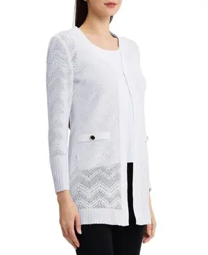 Misook Heritage Pointelle Braided Trim Knit Cardigan
