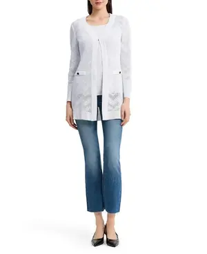 Misook Heritage Pointelle Braided Trim Knit Cardigan