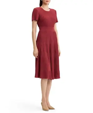 Misook Fit & Flare Tonal Ribbed Soft Knit Midi Dress