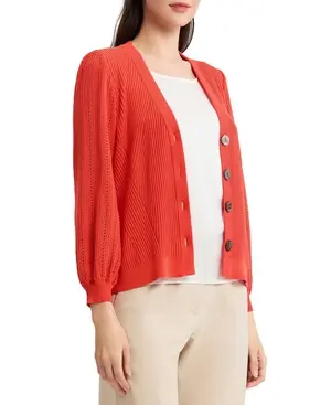Misook Heritage Pointelle Ribbed Knit Cardigan
