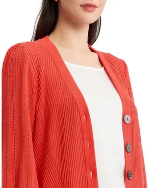 Misook Heritage Pointelle Ribbed Knit Cardigan