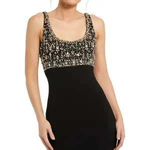 Mac Duggal Embellished Scoop Neck Fitted Jersey Gown