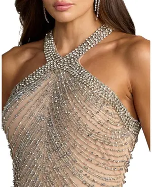 Mac Duggal Halter Neck Embellished Maxi Dress