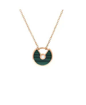CARTIER 18k Rose Gold Malachite And Diamond Amulette De Pendant Necklace - Pink