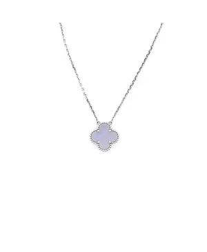 VAN CLEEF & ARPELS Vintage Alhambra Pendant Necklace 18k Gold And Chalcedony, 16.25 - White