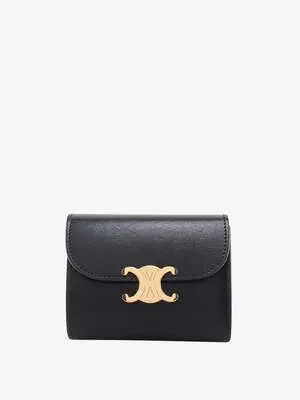 Celine Small Flap Leather Wallet - Black