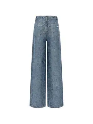 SELF-PORTRAIT Croc Effect Wide Leg Jeans