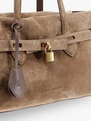 Brunello Cucinelli Suede Shoulder Bag With Logo Padlock Detail - Multicolor