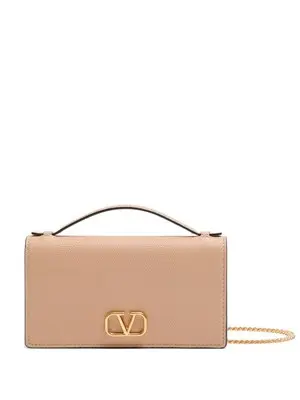 Valentino Garavani Vlogo Signature Leather Wallet On Chain - Pink