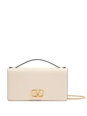 Valentino Garavani Vlogo Signature Leather Wallet On Chain - White