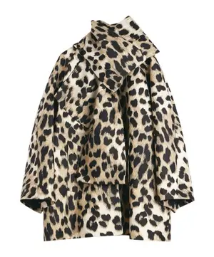 Givenchy Cocoon Coat In Leopard Jacquard With Scarf - Light Brown