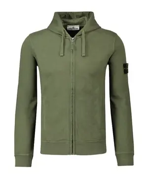 Stone Island Logo Patch Zip-up Hoodie - Moss Green