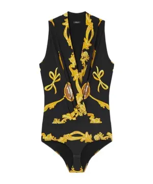 Versace Barocco-printed V-neck Bodysuit