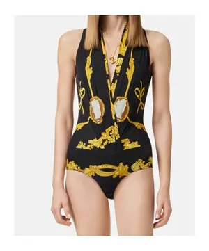 Versace Barocco-printed V-neck Bodysuit