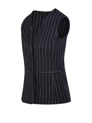 Max Mara Riccio Striped Button-up Vest - Black