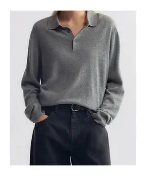 NILI LOTAN Jovan Cashmere Polo Sweater - Gray