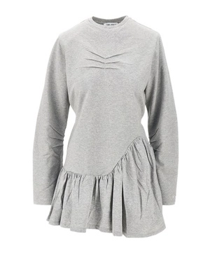 Attico Pleated Long-sleeve Mini Dress - Gray
