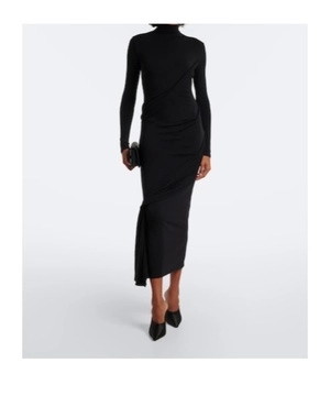 MUGLER Draped Wool-blend Jersey Midi Dress