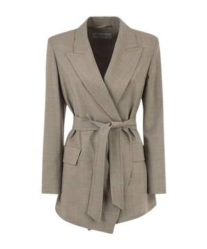 Max Mara Checked Belted Blazer - Beige