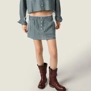 Miu Miu Plaid Mini Skirt - White/green