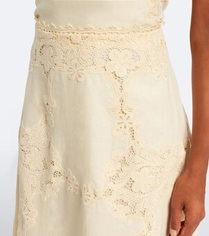 Ulla Johnson Fleur Crochet-trimmed Linen Midi Skirt