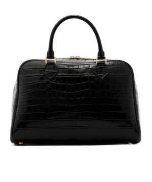 NILI LOTAN Jaclyn Croc-effect Leather Bowling Bag - Black