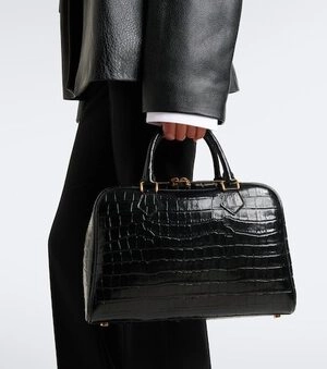 NILI LOTAN Jaclyn Croc-effect Leather Bowling Bag