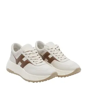 Hogan Round Toe Lace Up Sneakers With H Logo Detailing - White