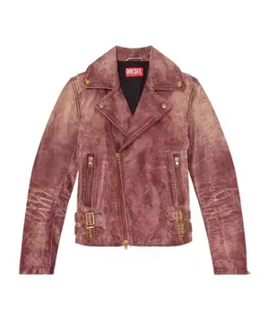 DIESEL® Crackled Leather Biker Jacket