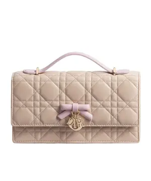 Dior Lambskin Cannage Stitching Bag With Bow Detail And Charms - Pink