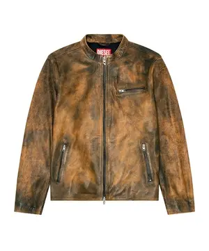 DIESEL® Oval-d Embossed Leather Biker Jacket